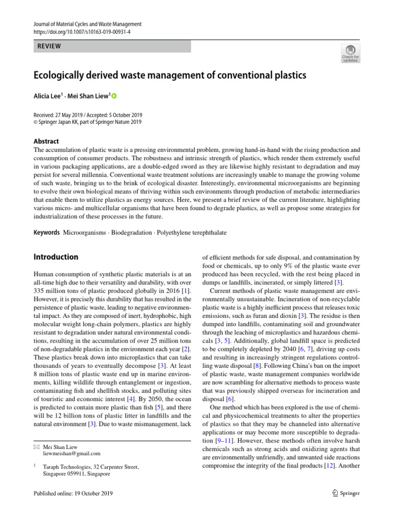 Ecologically derived waste management of conventional plastics | PDF ...