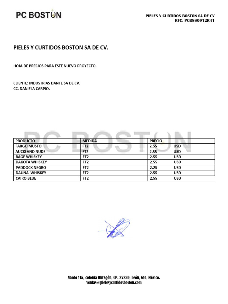 Carta de Precios Dante | PDF