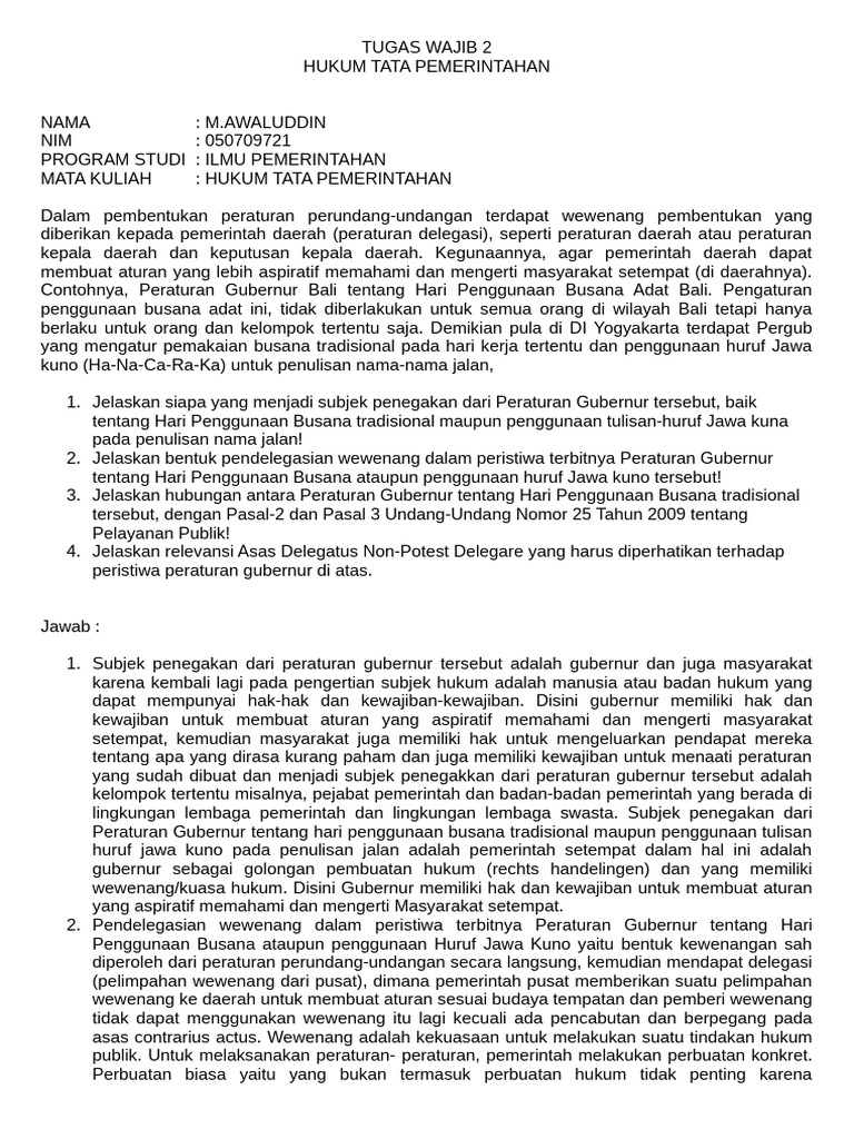 Tugas Wajib 2 Hukum Tata Pemerintahan (M.awaluddin) | PDF