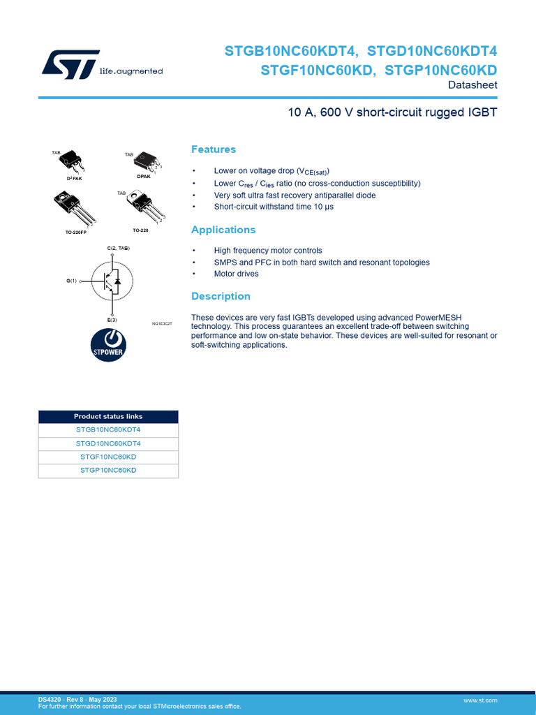 STGB 10 NC 60 KDT 4 | PDF | Diode | Electrical Resistance And Conductance