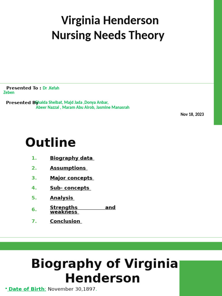 Virginia Henderson's Nursing Needs Theory | PDF | Nursing | Psychology