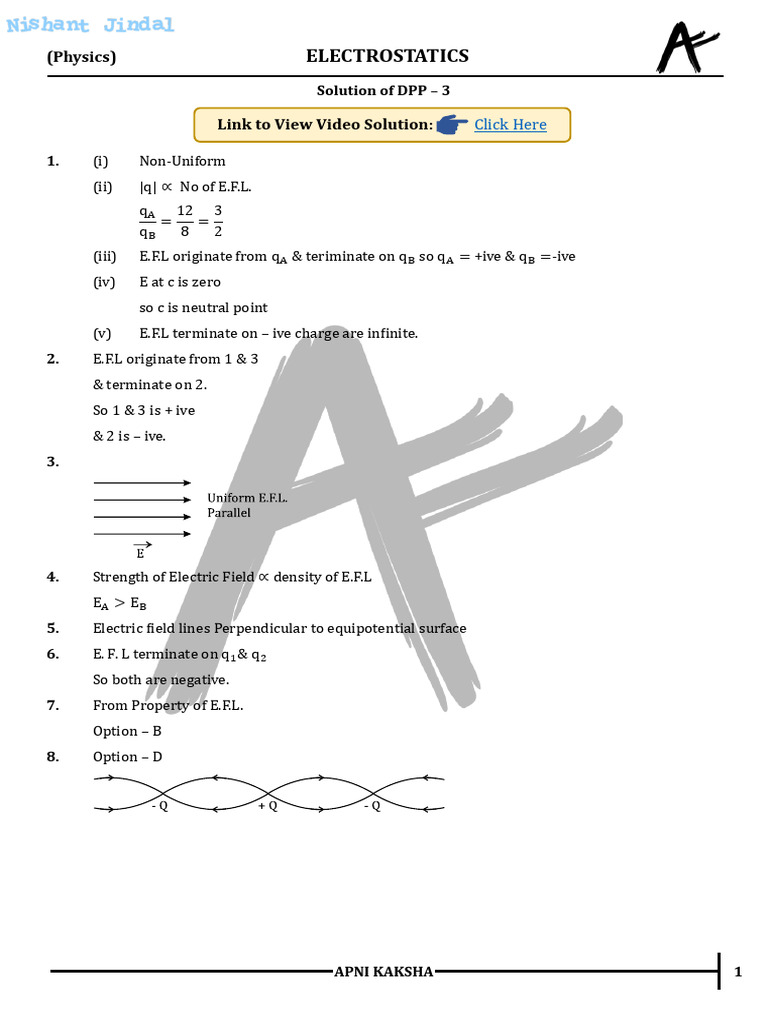 DPP - 03 (Video Solution) - Electrostatics NJ - 247 | PDF | Science & Mathematics