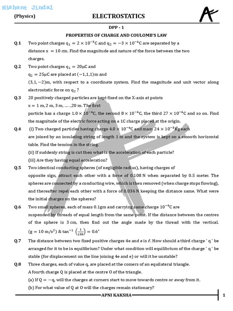 DPP - 01 - Electrostatics NJ - 247 | PDF | Force | Electrostatics