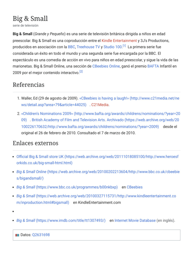 Big & Small - Wikipedia, La Enciclopedia Libre | PDF | Bbc | Televisión