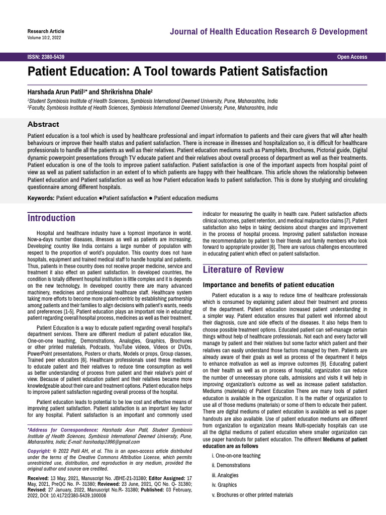 Patient Education A Tool Towards Patient Satisfaction | PDF | Patient ...