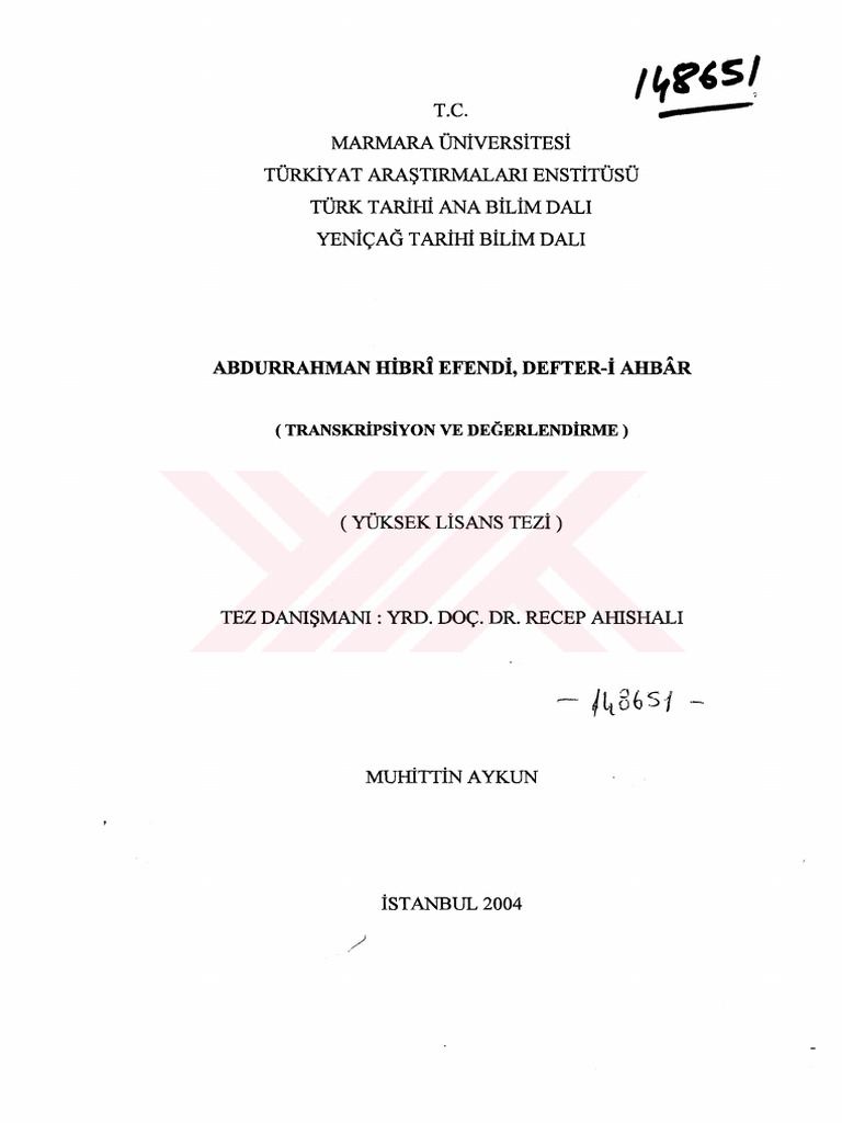 Abdurrahman Hibrî Efendi, Defter-I Ahbâr | PDF