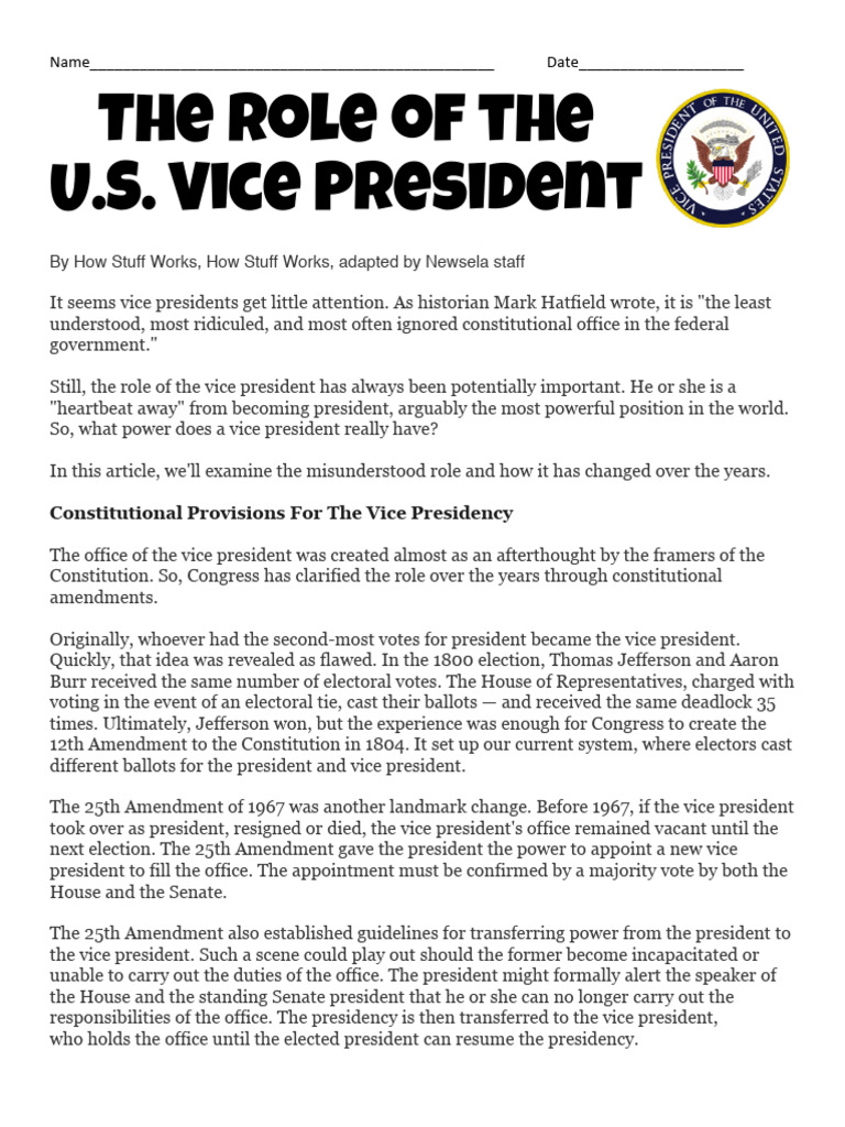 Role of The US Vice President | PDF | Vice President Of The United ...