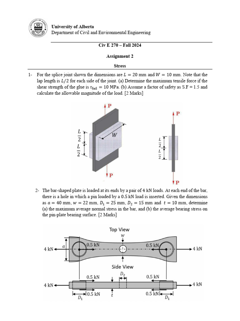 Civ E 270 - Assignment No. 02 Stress 2024 | PDF | Stress (Mechanics) | Strength Of Materials