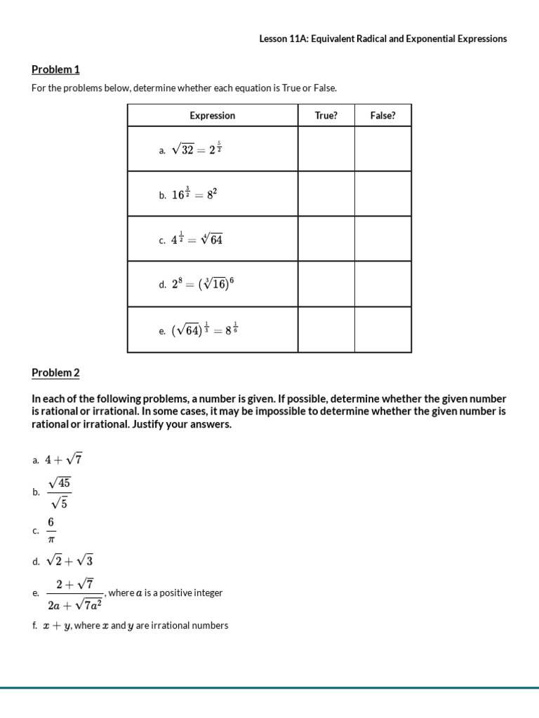 Problem 1: For The Problems Below, Determine Whether Each Equation Is True or False | PDF ...