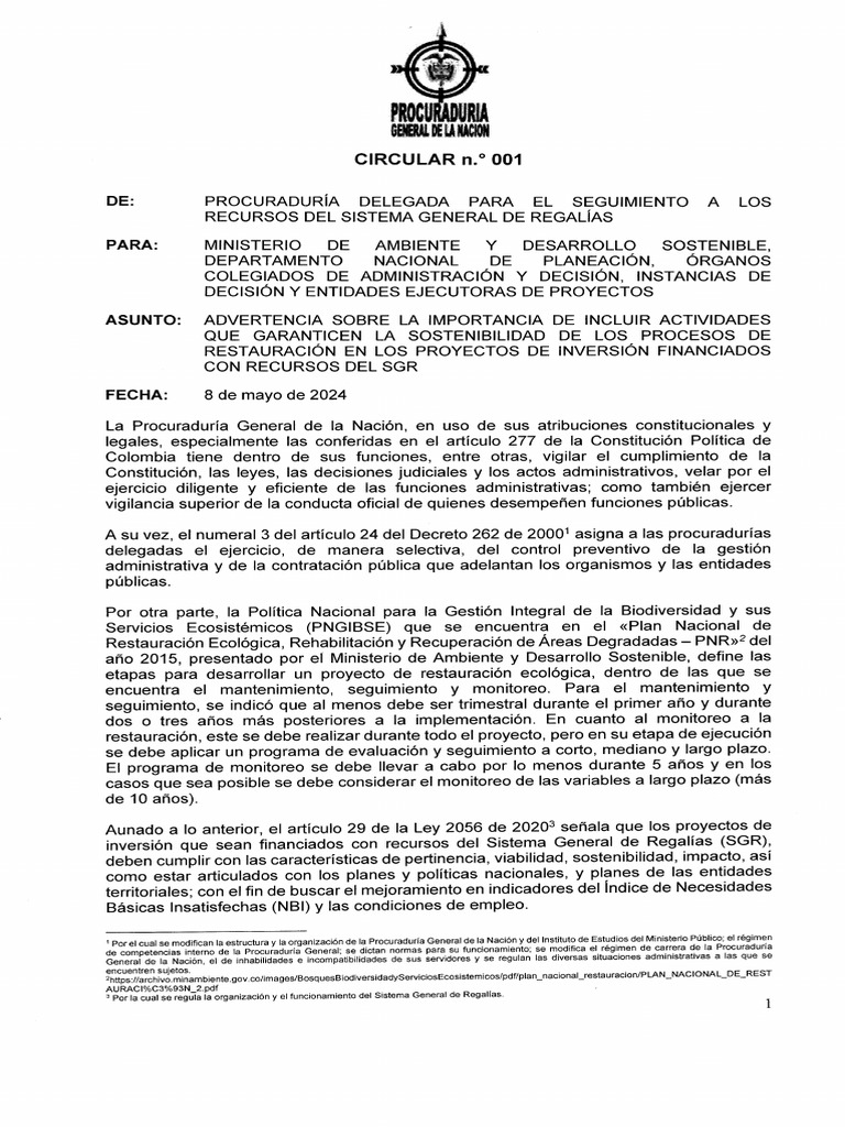 CIRCULAR 1 DE 2024 SGR | PDF