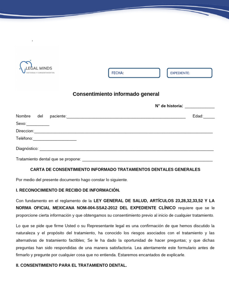 Odontologia - General - Consentimiento Informado | PDF | Consentimiento ...