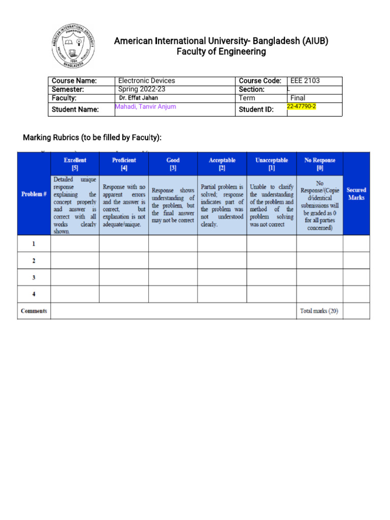AIUB EEE 2103 Electronic Devices Exam Guide | PDF | Teaching Methods ...