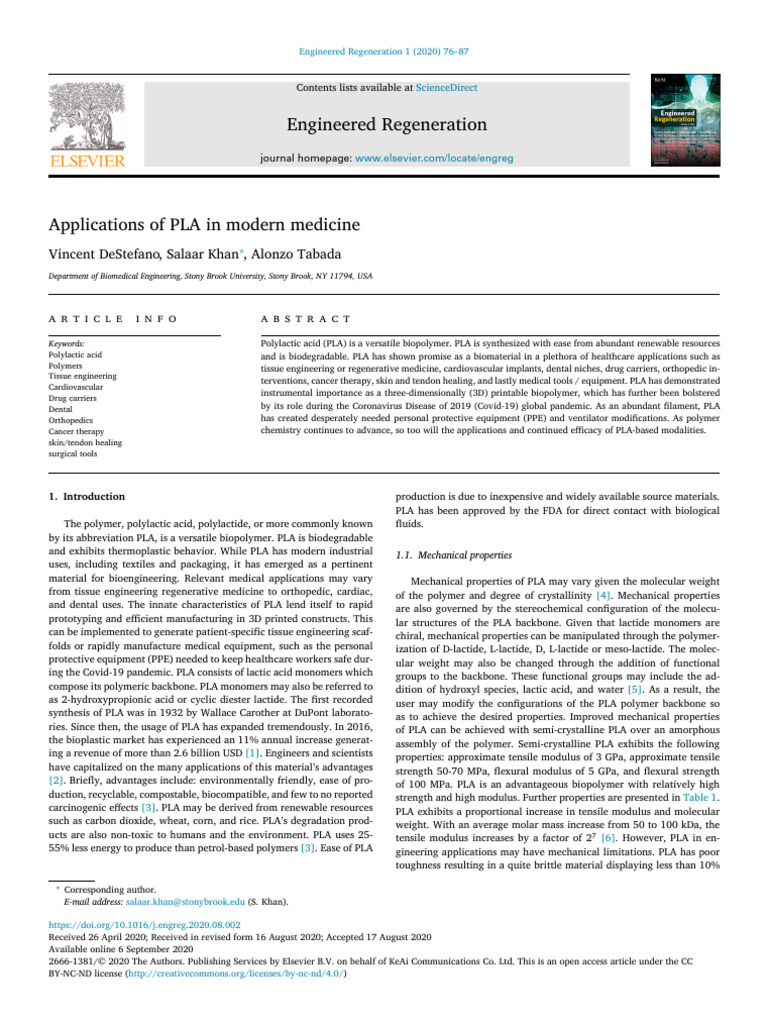 Applications of PLA in Modern Medicine | PDF | Polymers | Tissue ...