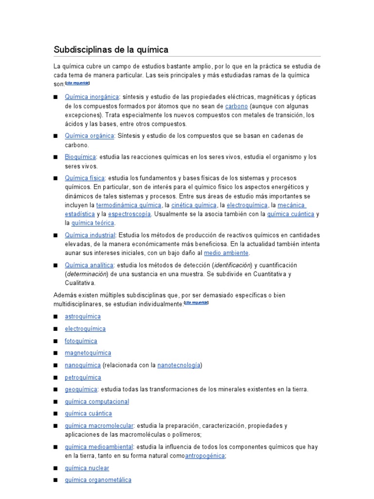 Subdisciplinas de la química | PDF | Fotoquímica | Geoquímica