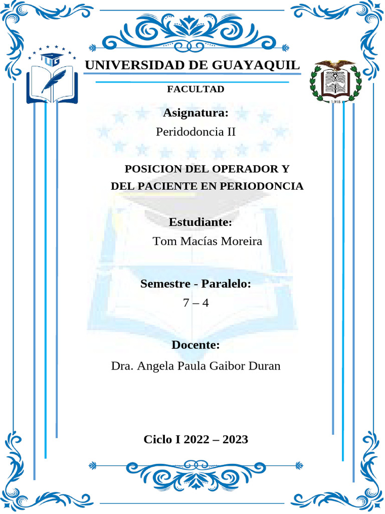 POSICION DEL OPERADOR Y DEL PACIENTE EN PERIODONCIA - Macías Moreira ...