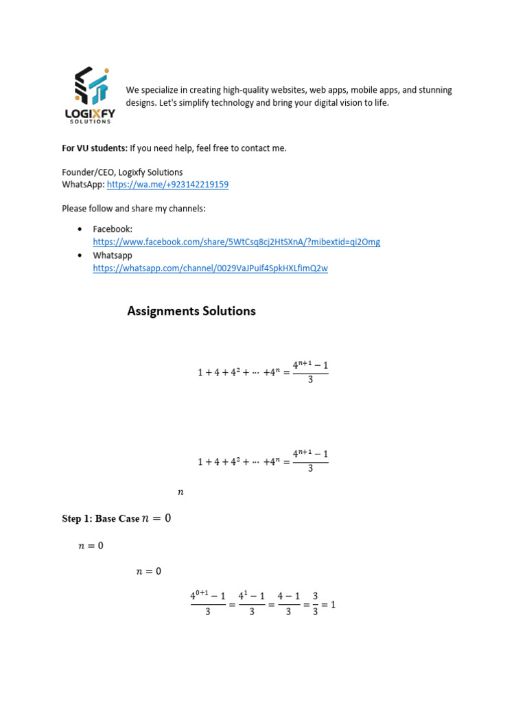 Assignments Solutions MTH104 | PDF | Algebra | Arithmetic