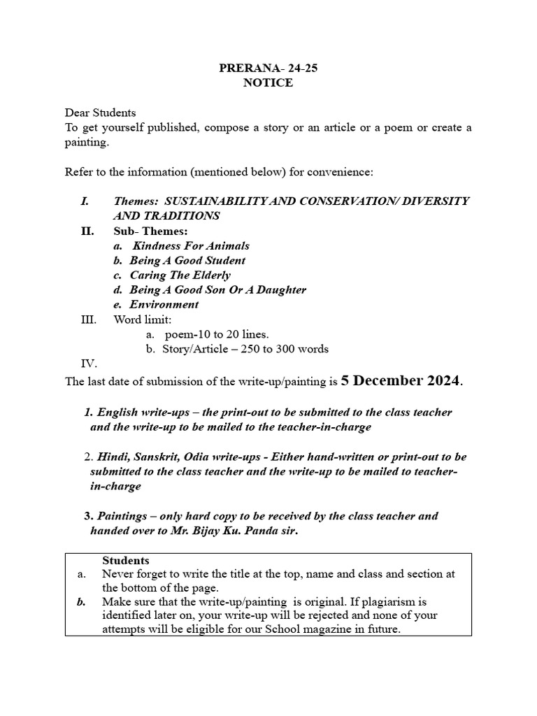 Prerana Notice For Students 24-25 | PDF | Languages Of India
