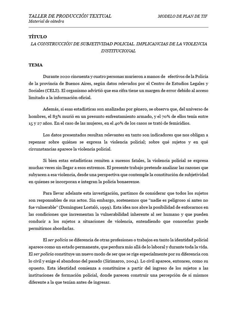 Modelo de Plan de TIF 2023 (Fomacion Policial) | PDF | Policía | Estado ...