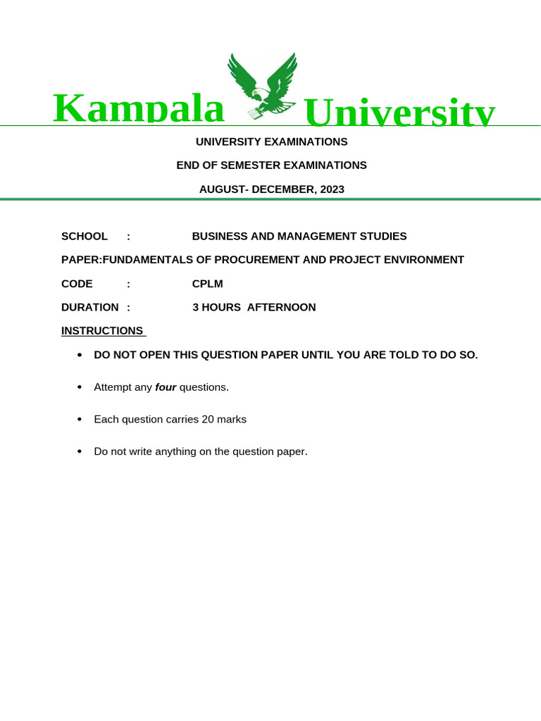 Procurement Fundamentals Exam Paper | PDF | Procurement | Risk
