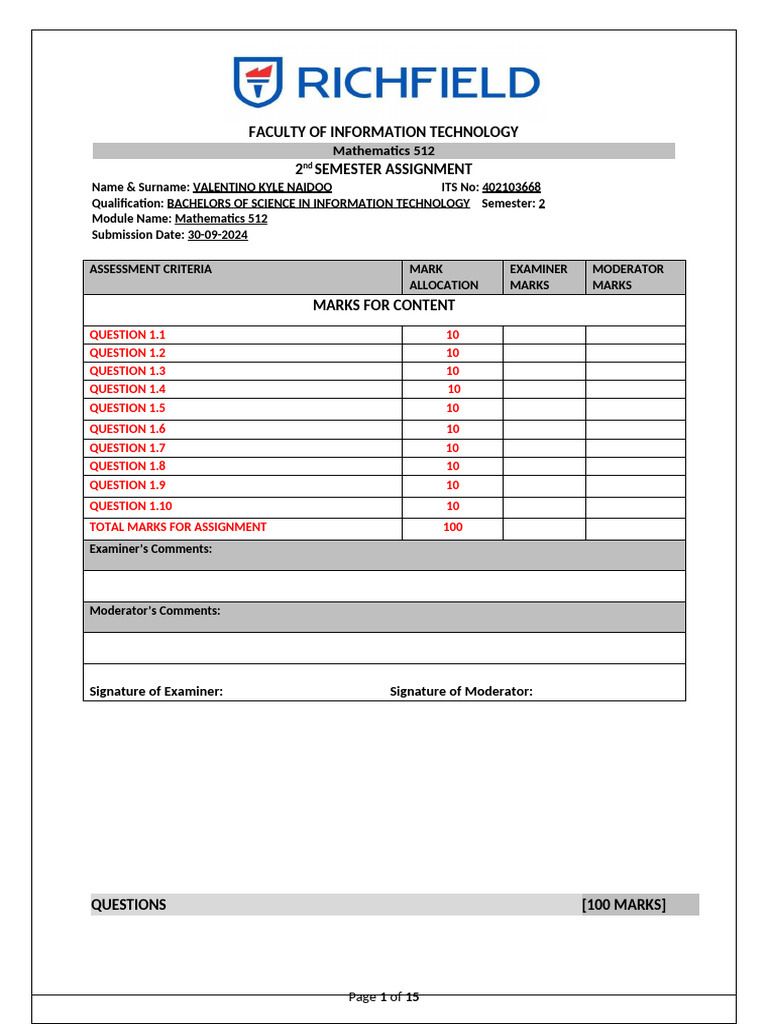 2024S2MAT512AD Assignment | PDF | Subtraction | Differential Calculus
