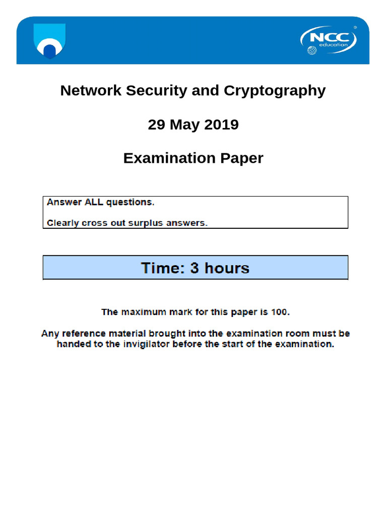 NSC Exam Paper Summer 2019 | PDF | Public Key Cryptography | Encryption