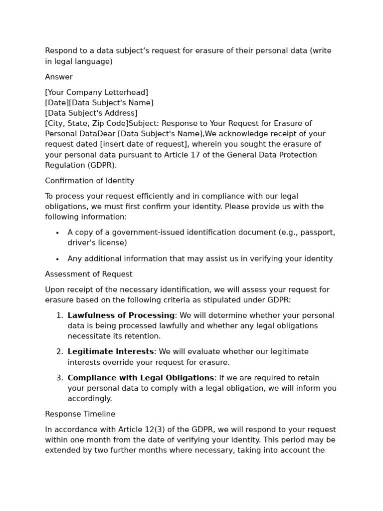 GDPR Response: Data Erasure Request | PDF | Government | Justice