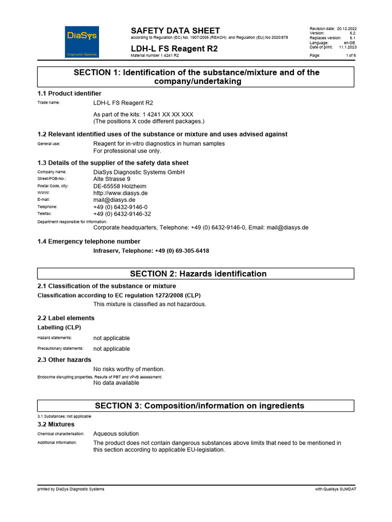 LDH L - FS - Reagent - R2 en DE 6 2 | PDF | Dangerous Goods | Chemistry