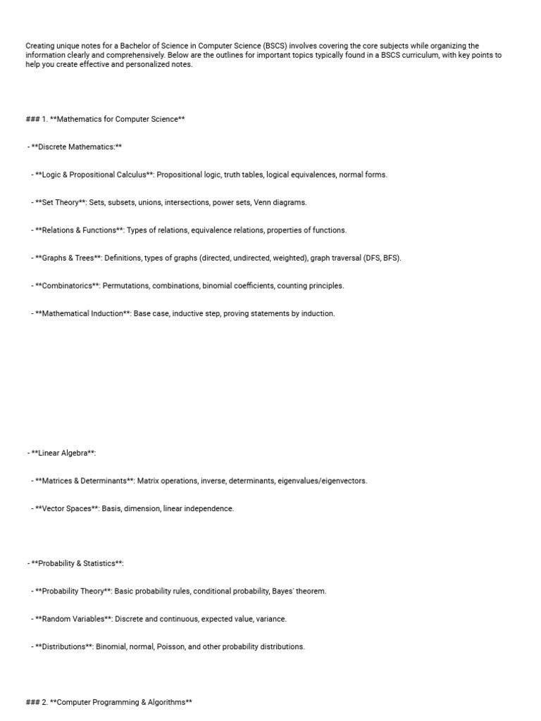 Bscs Sem 1 Note | PDF | Matrix (Mathematics) | Probability Distribution