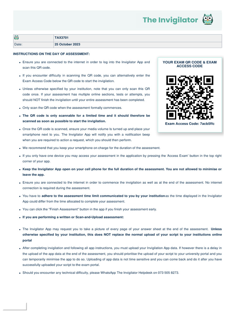 TAX3701 Oct - Nov 2023 Paper FINAL | PDF | Taxes | Qr Code