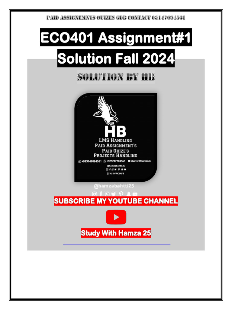Eco401 Assignment No 1 Answer Fall 2024 by HB (@studywithhamza25) | PDF | Social Science | Self ...