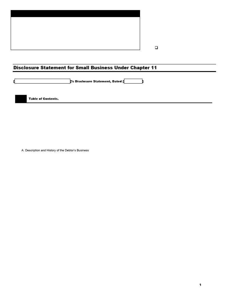 Chapter 11 Small Business Disclosure Statement | PDF | Chapter 11 ...