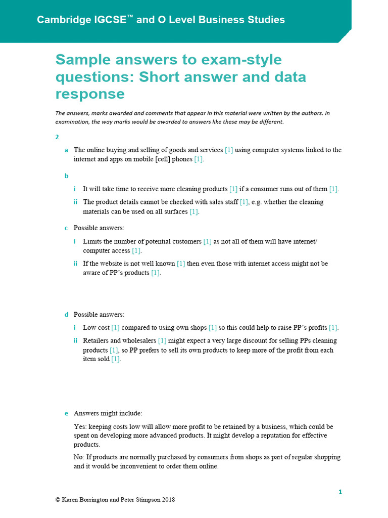 16 Technology and The Marketing Mix - Sample Answers To Short Answer ...