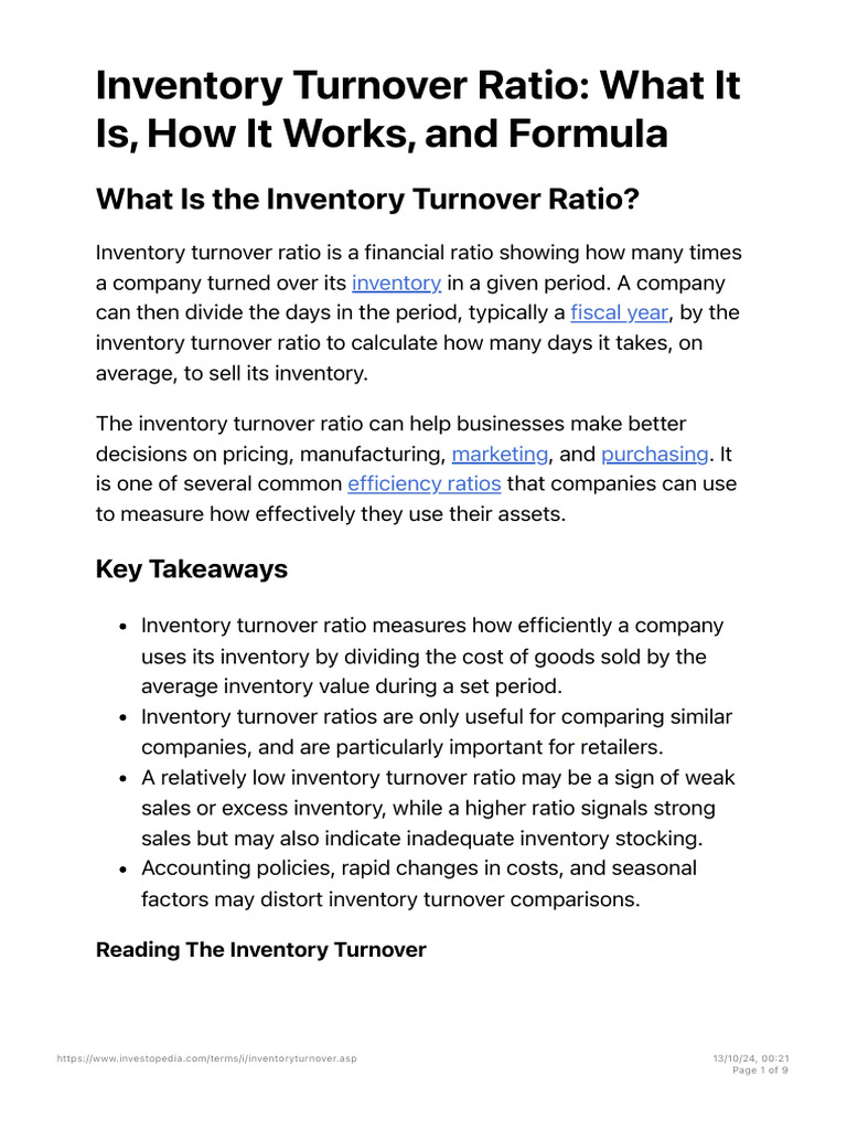 Understanding Inventory Turnover Ratio | PDF | Inventory | Turnover ...