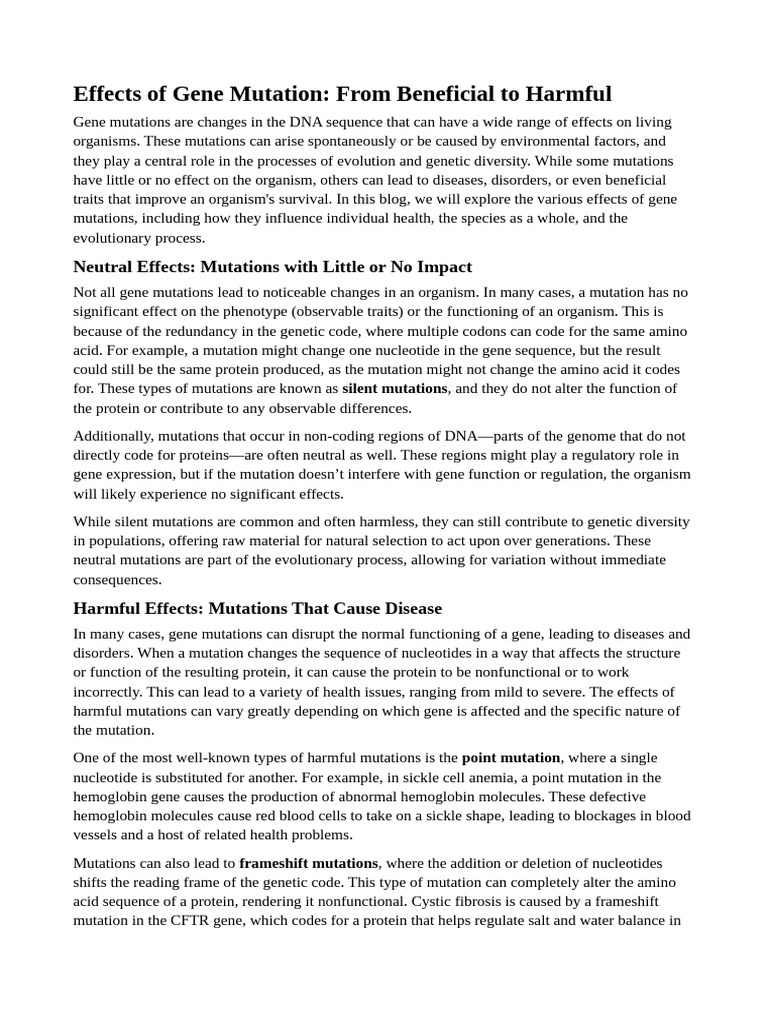 Effects of Gene Mutation | PDF | Mutation | Gene