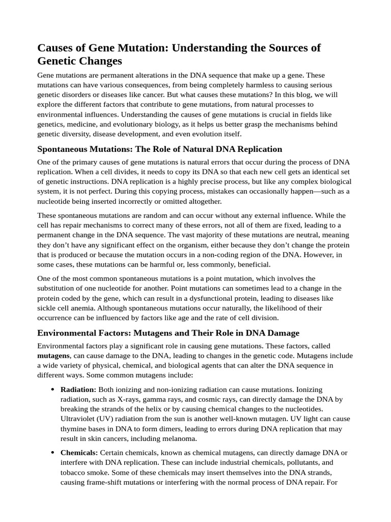 Causes of Gene Mutation | PDF | Mutation | Dna Repair