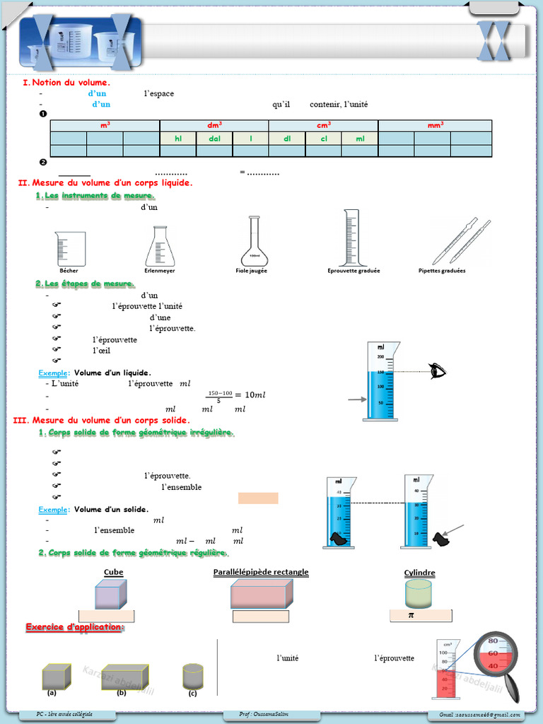 Mesure du volume des liquides et solides | PDF | Le volume | Métrologie