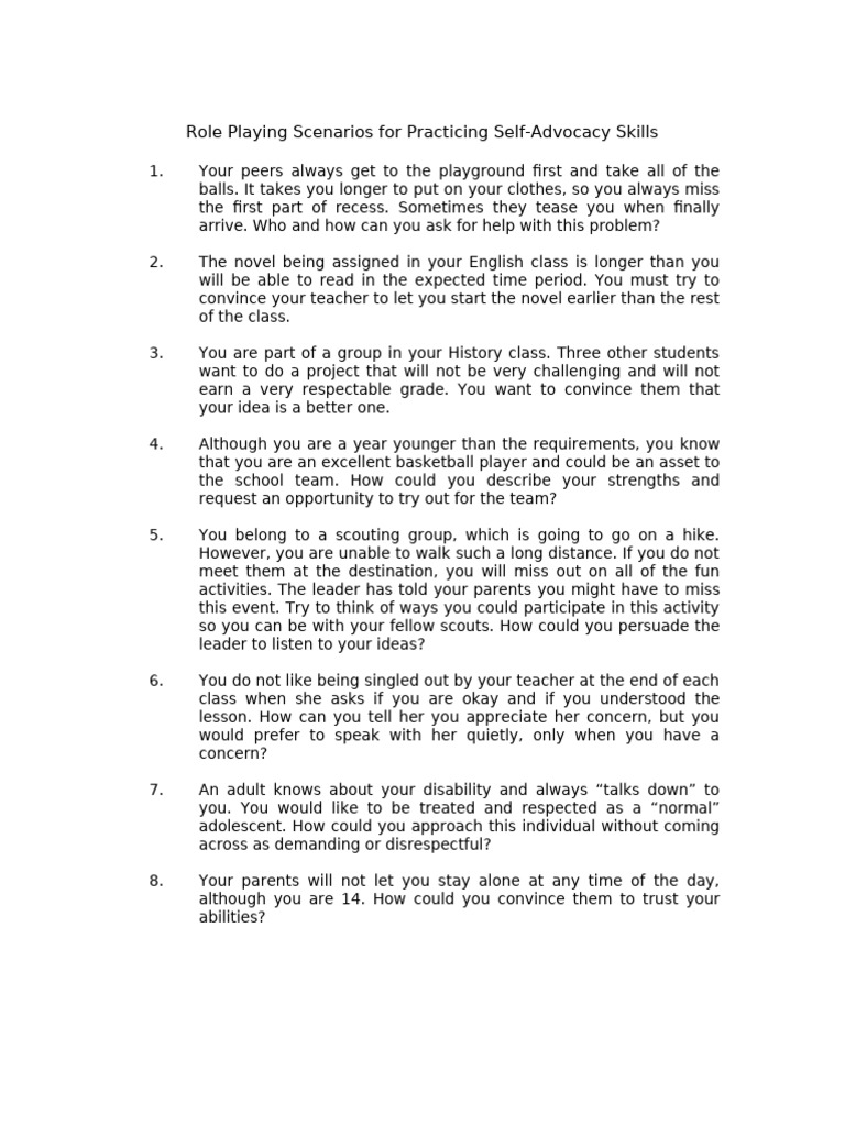 Role Playing Scenarios For Practicing Self | PDF