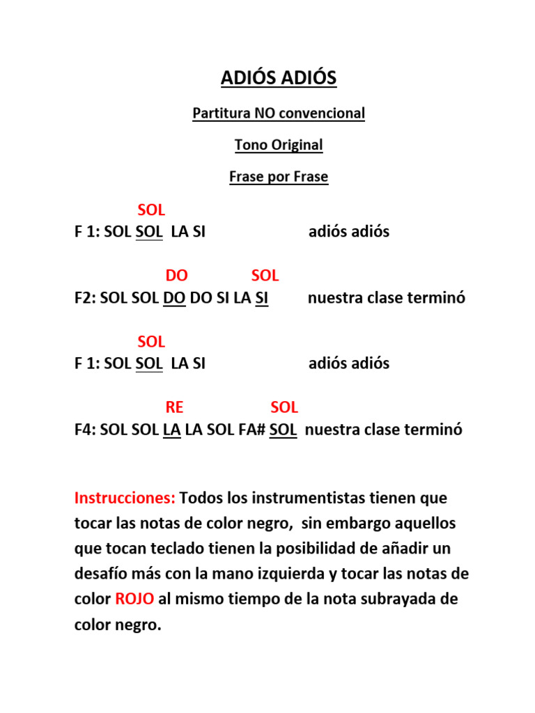 Adiós: Partitura para nuestra clase | PDF
