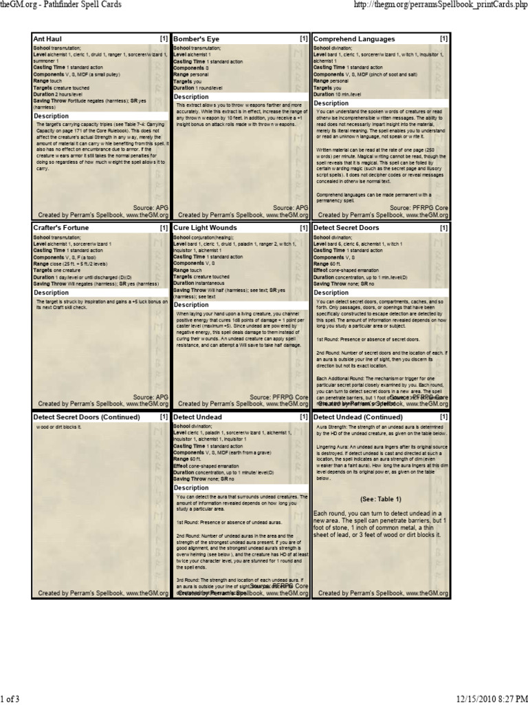 Alchemist Spell Level 1 | PDF | Odor