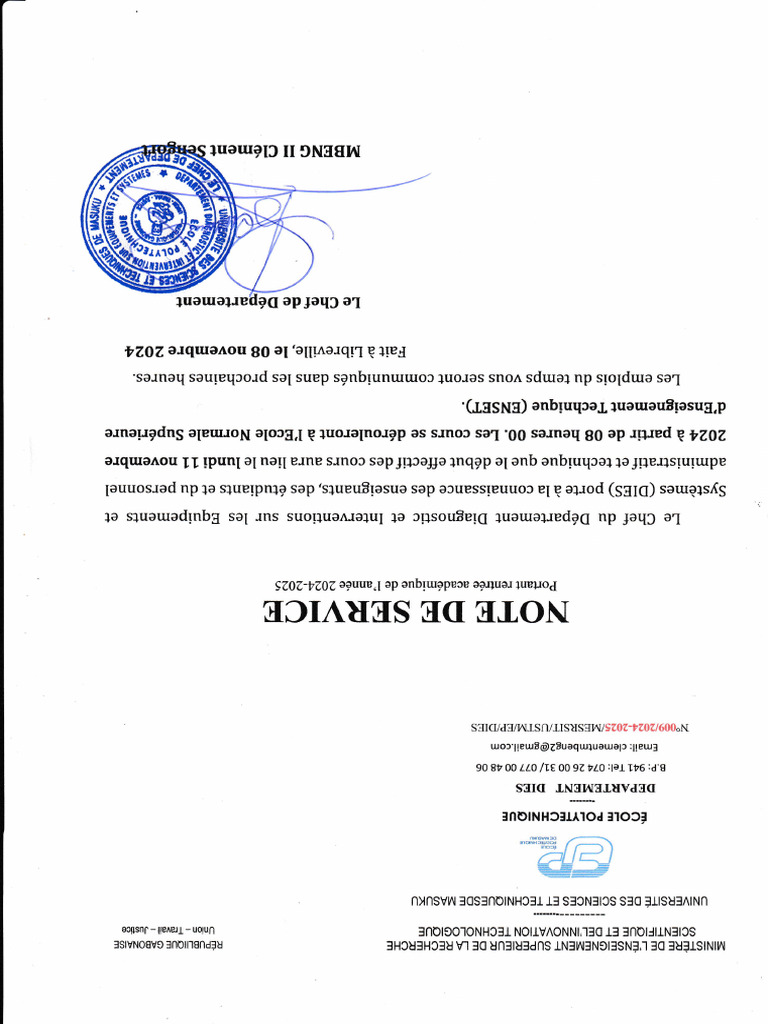 Note de Service Rentrée Académique DIES 2425 | PDF