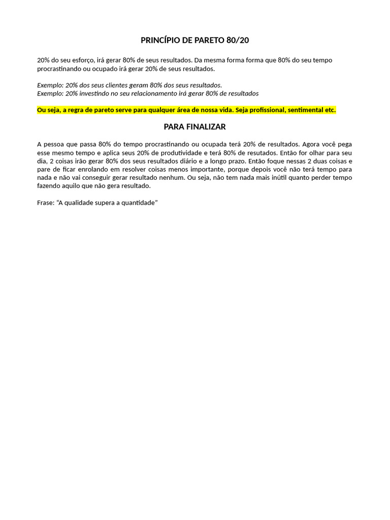 Princípio de Pareto | PDF