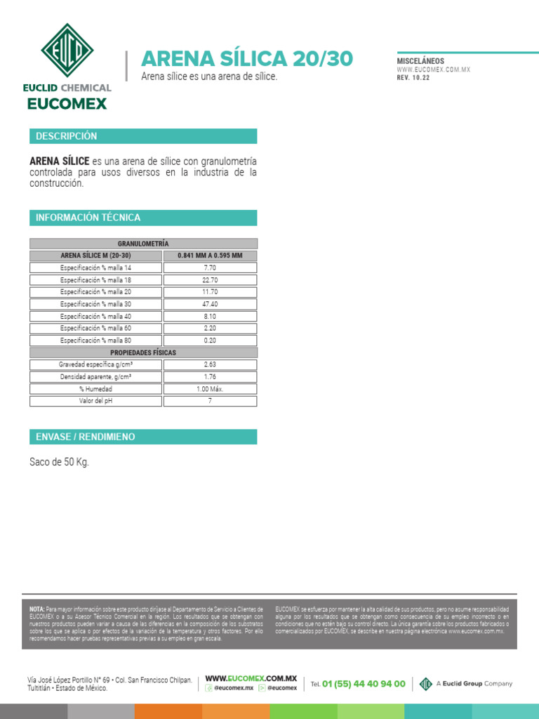 Densidad de Arena Sílica 20/30 | PDF | Arena