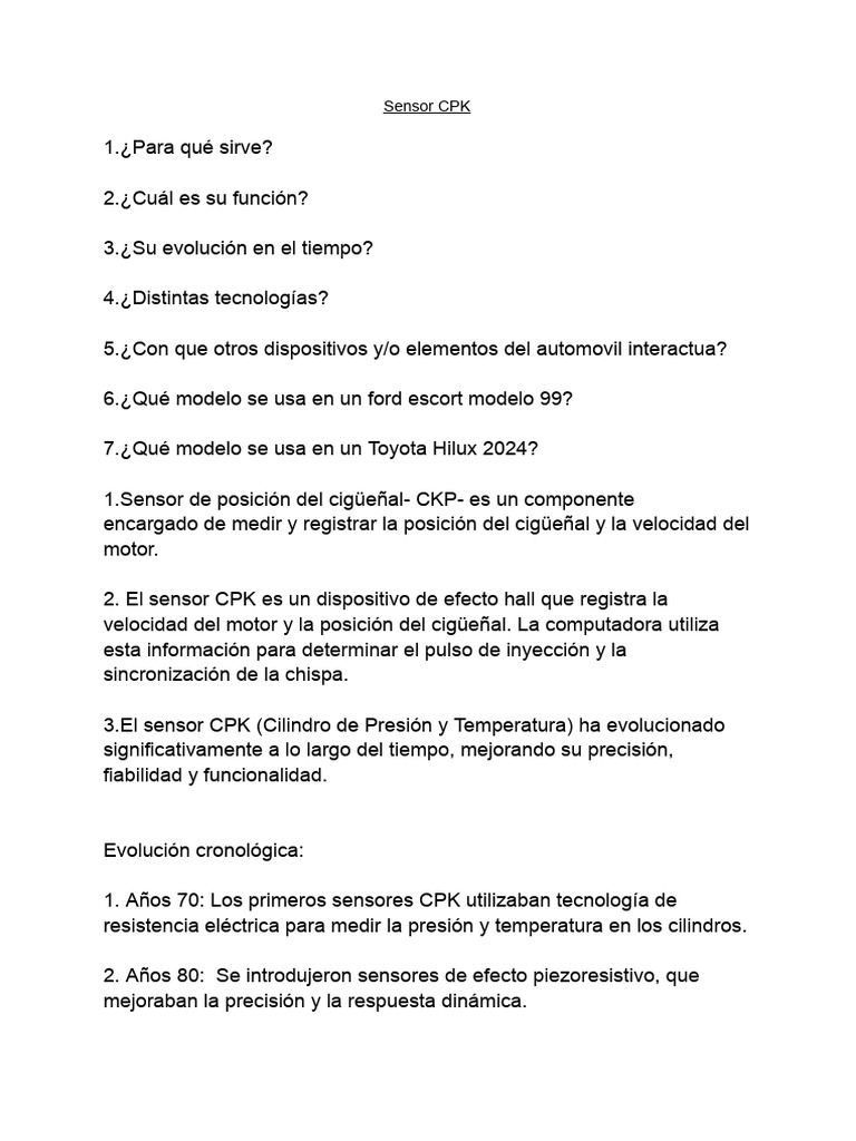 Función y evolución del sensor CPK | PDF | Ingenieria Eléctrica | Motor ...