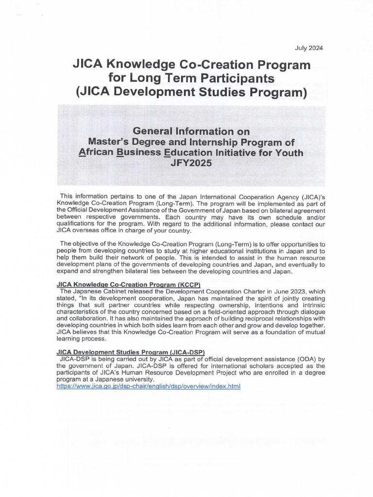 Scholarship Opportunity JICA Development Studies Program | PDF