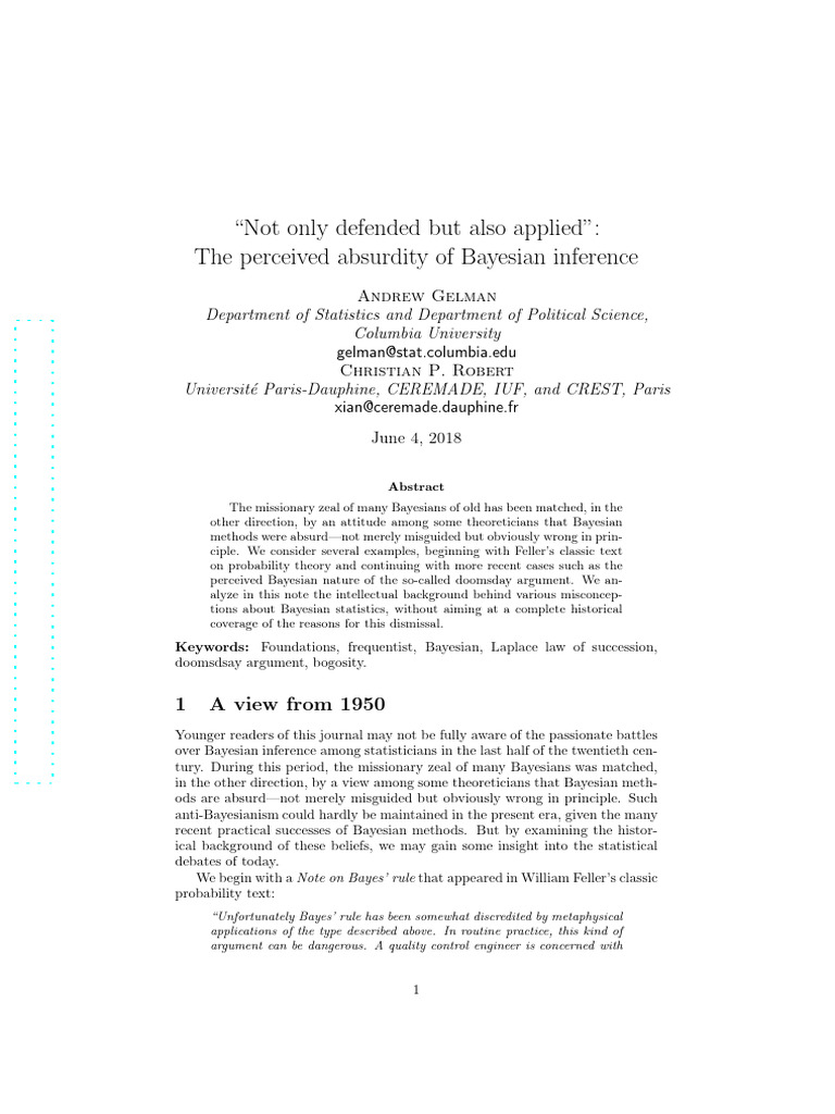 Perceived Absurdity of Bayesian Inference | PDF | Statistical Inference ... Perceived Absurdity of Bayesian Inference | PDF | Statistical Inference ...