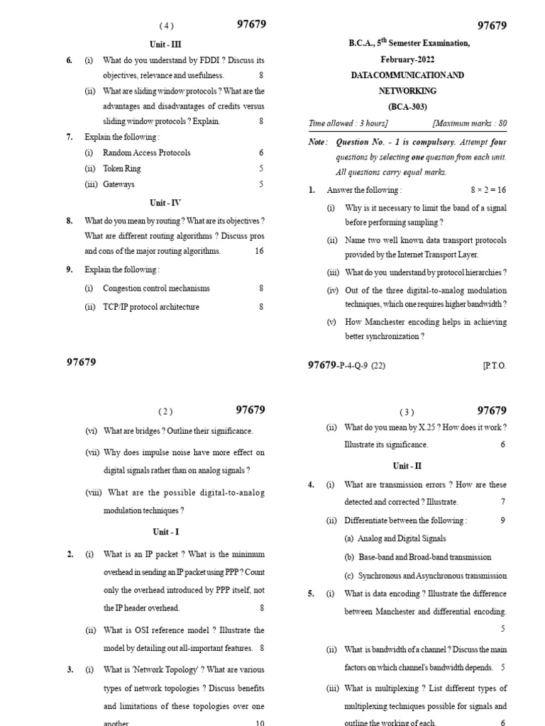 BCA 5th Sem Data Communication Exam | PDF | Computer Network | Multiplexing