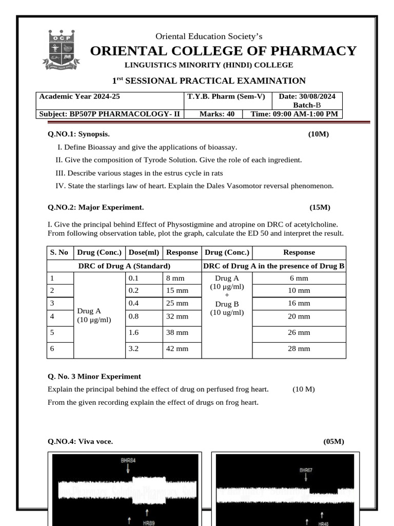 Batch-B BP408P Pharmacology II PRACTICAL QP | PDF | Pharmacology