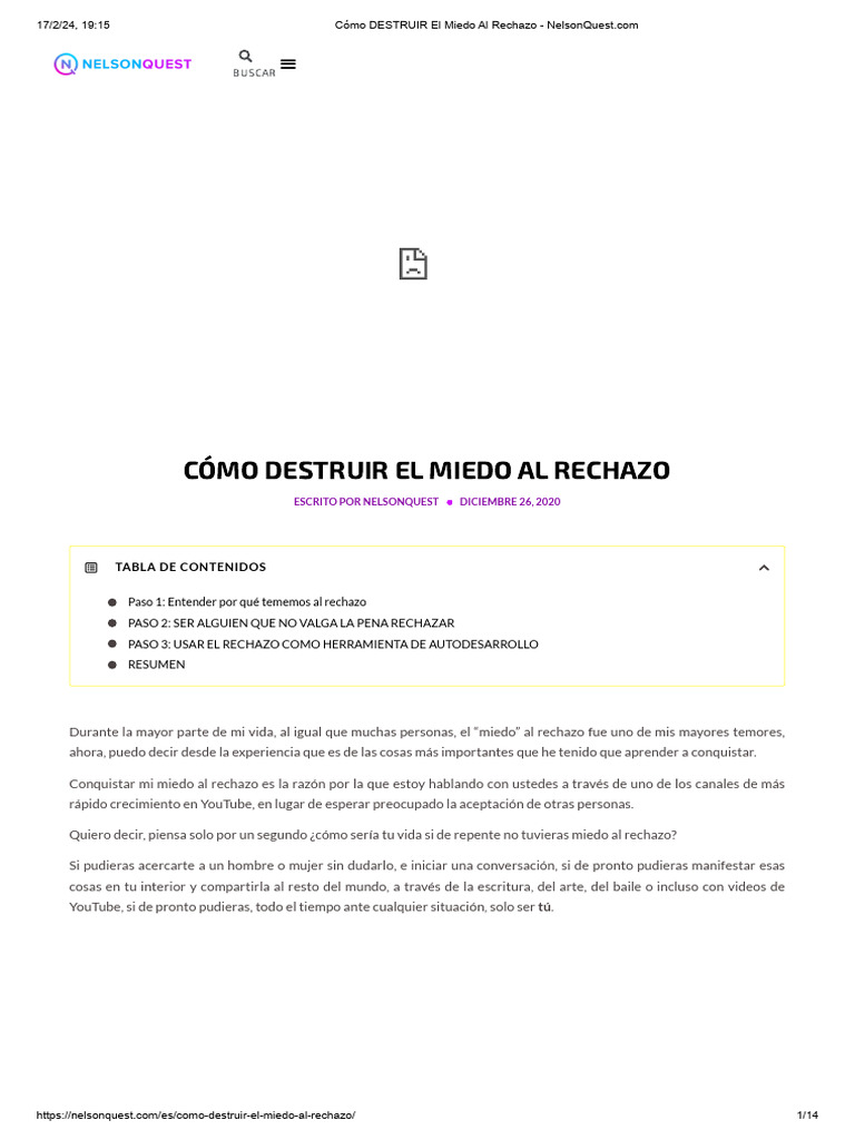 Supera el Miedo al Rechazo Ahora | PDF | Verdad | Experiencia
