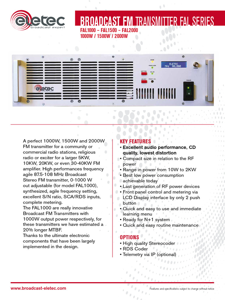Eletec Broadcast FM Transmitter FAL - Series | PDF | Frequency Modulation | Distortion
