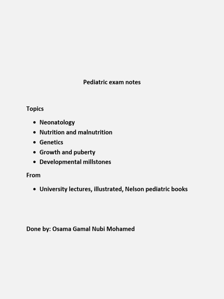 Pediatric Topics Exam Notes | PDF | Anatomical Terms Of Motion ...